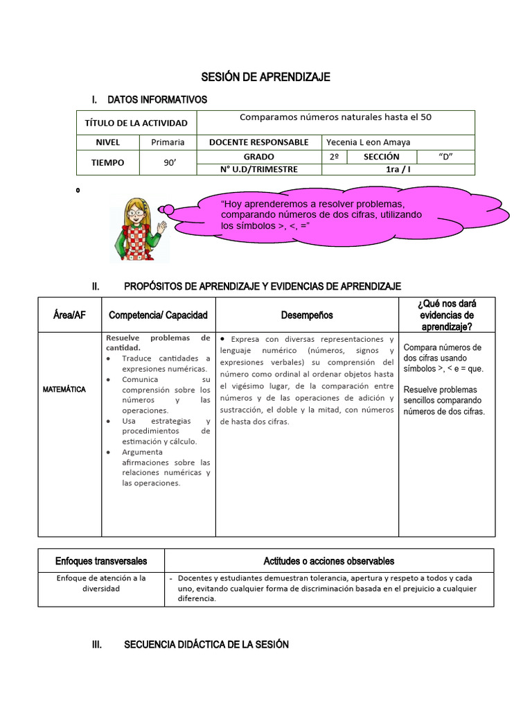 Sesion de Comparamos Numeros Hasta El 50 | PDF