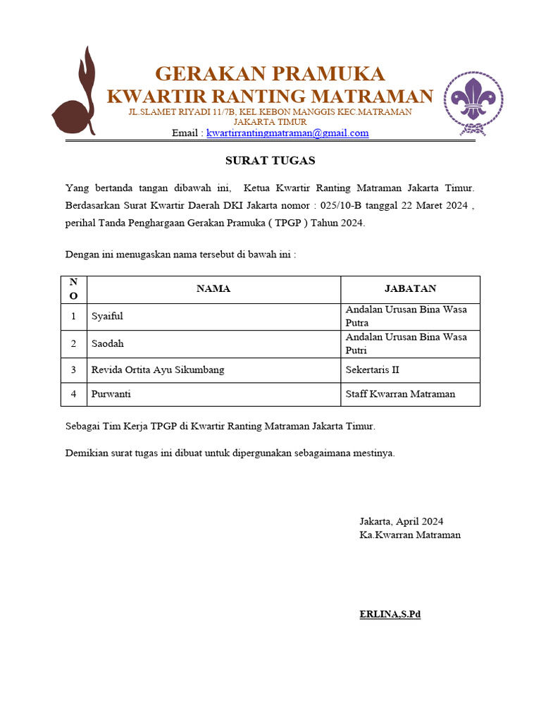 Surat Tugas TPGP Tahun 2024 | PDF