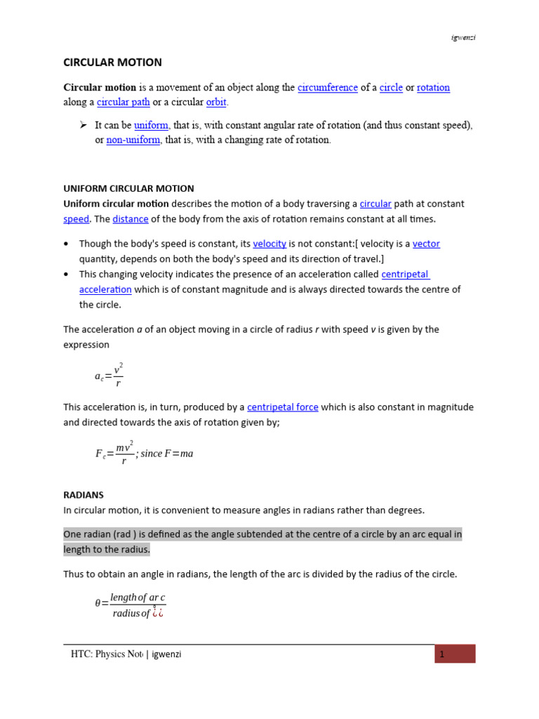 Circular Motion | PDF | Acceleration | Elementary Geometry