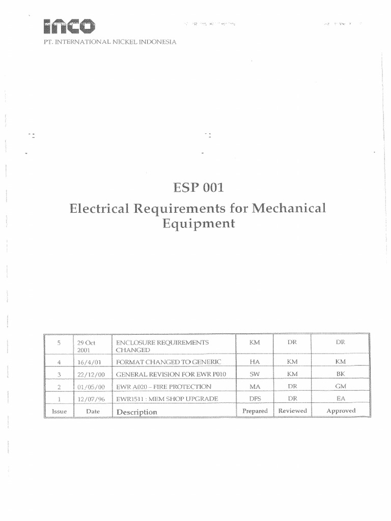 ESP - 001 Rev. 5 - Electrical Requirements For Mechanical Equipment | PDF