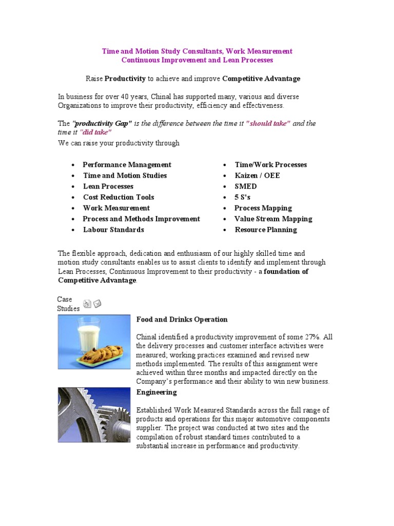 Time and Motion Study for Productivity Improvement | PDF | Lean ...