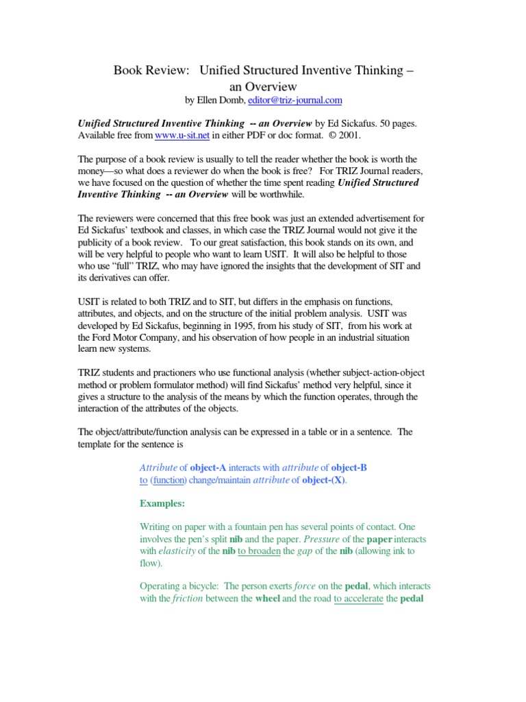 Book Review: Unified Structured Inventive Thinking - An Overview | PDF ...