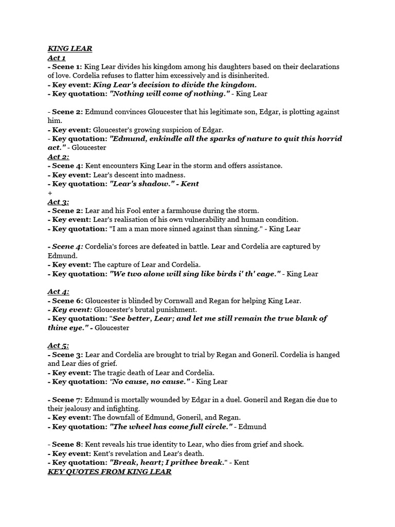 REVISION LIST SUMMER | PDF | King Lear