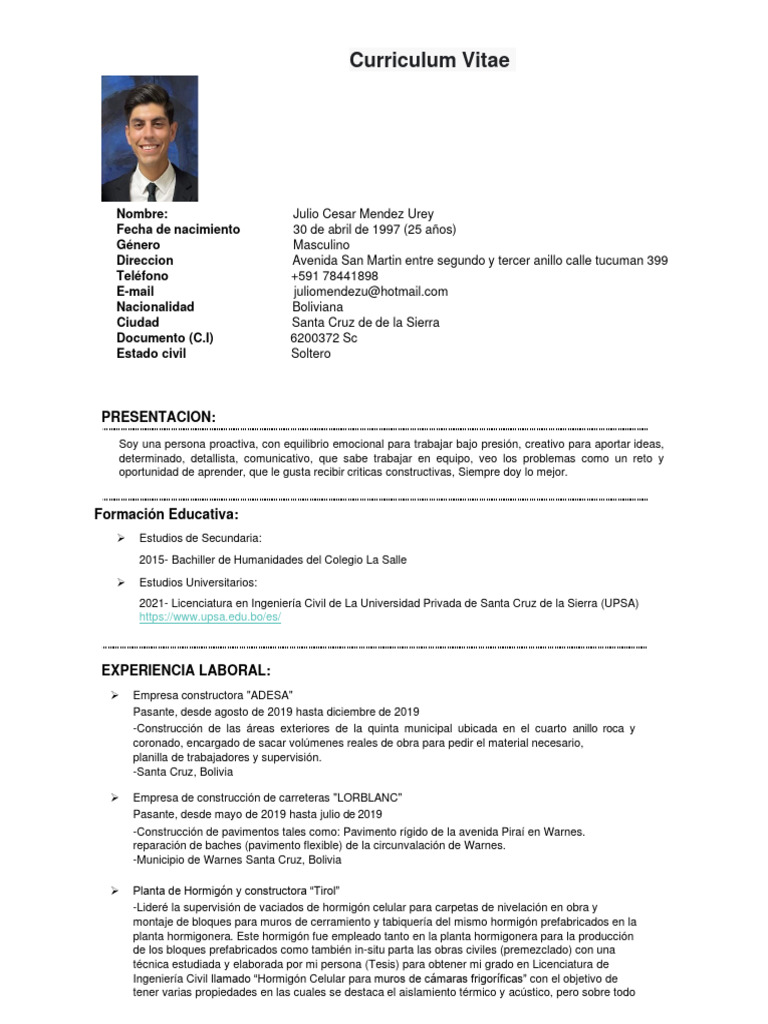 CV Julio Cesar Mendez Urey 2023 | PDF | Hormigón