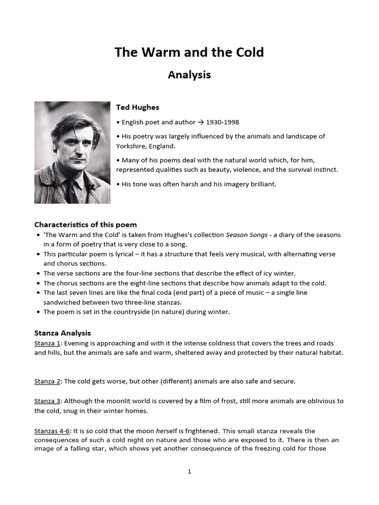 Analysis of Ted Hughes' "The Warm and the Cold" | PDF | Poetry