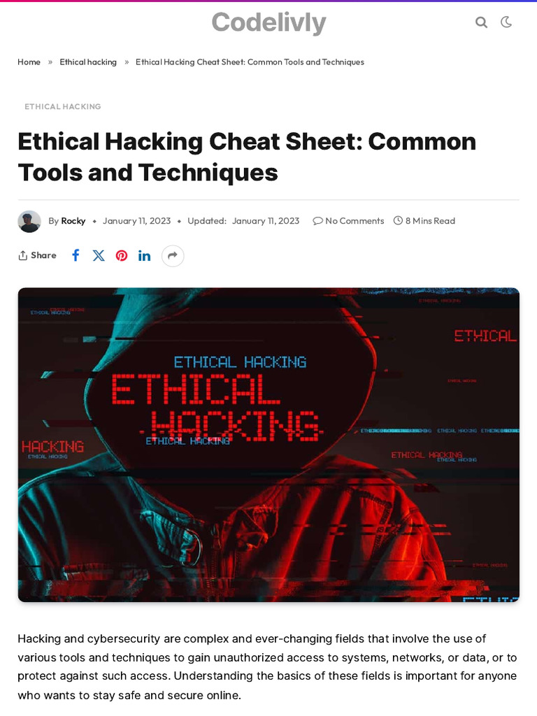Ethical Hacking Cheat Sheet - Common Tools and Techniques - Codel | PDF | Security Hacker ...