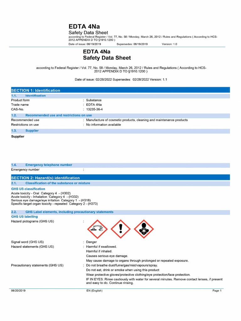 MSDS EDTA | PDF