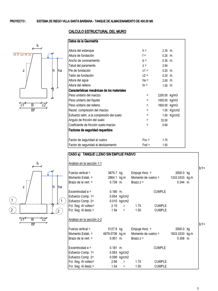 Calculo Muro Tanque 400 M3 | PDF | Metrología | Ingeniero civil