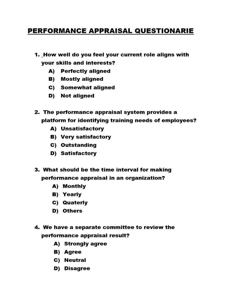 Performance Appraisal Questionnaire Guide | PDF | Performance Appraisal ...
