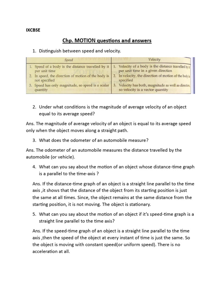9cbse Motion Question Answers | PDF