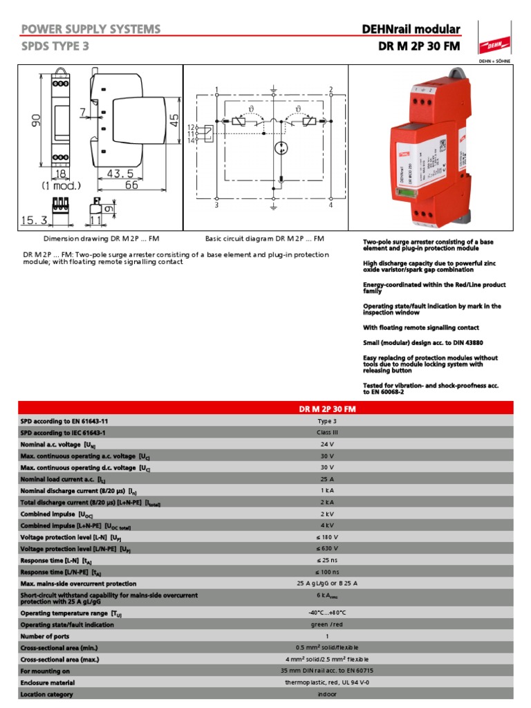 Power Supply Systems Spds Type 3: Dehnrail Modular DR M 2P 30 FM | PDF