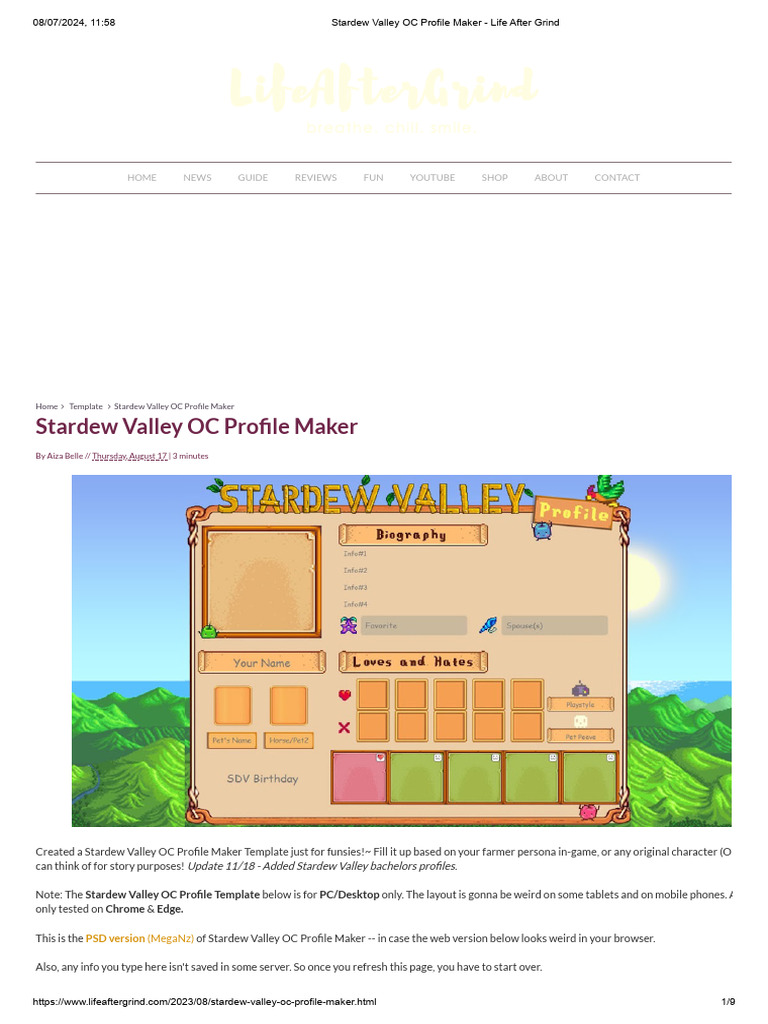 Stardew Valley OC Profile Maker - Life After Grind | PDF