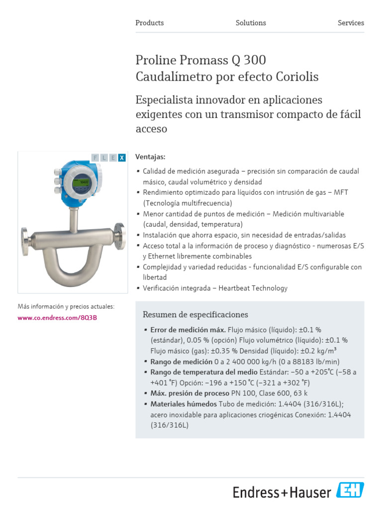 Endress-Hauser Proline Promass Q 300 8Q3B ES | PDF | Medición | Densidad