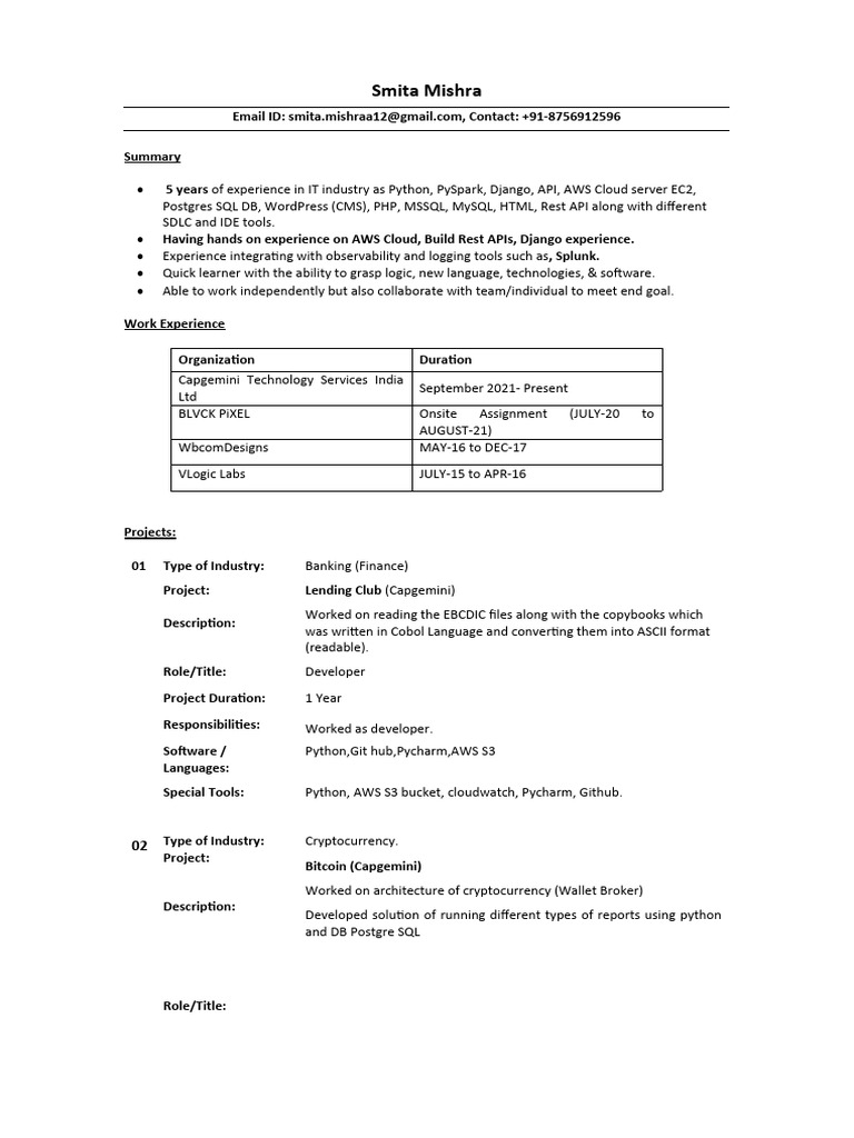 SmitaMishra (5y - 6m) - Python Developer | PDF | Python (Programming Language) | Microsoft Sql ...