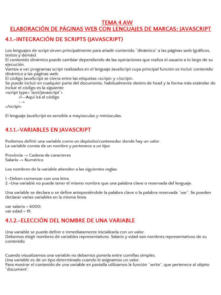 AW Tema 4 Javascript | PDF | Lenguaje de programación | Script Java
