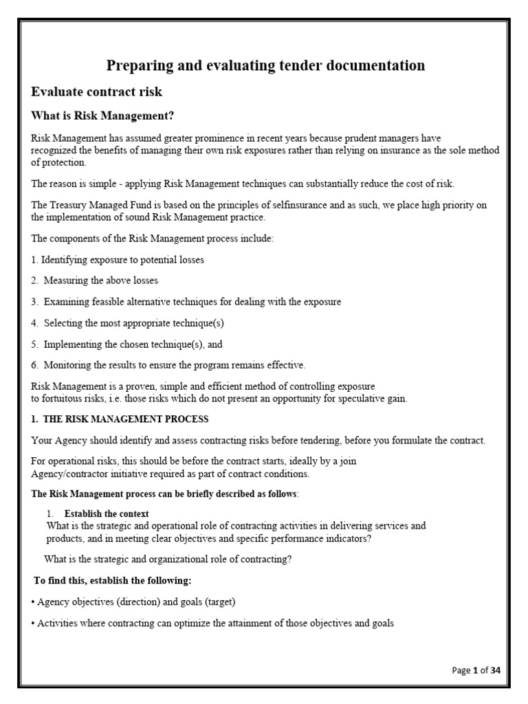 Preparing and Evaluating Tender Documentation | PDF | Risk | Risk Management