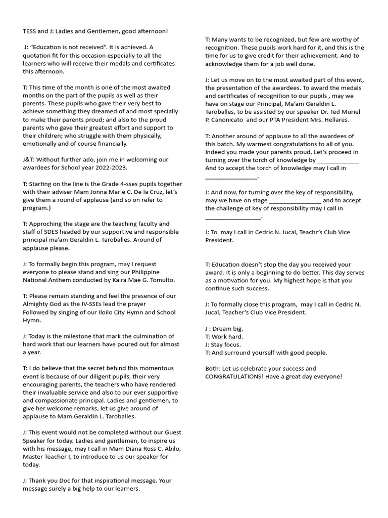 Tess and Jade Script Recog Day | PDF