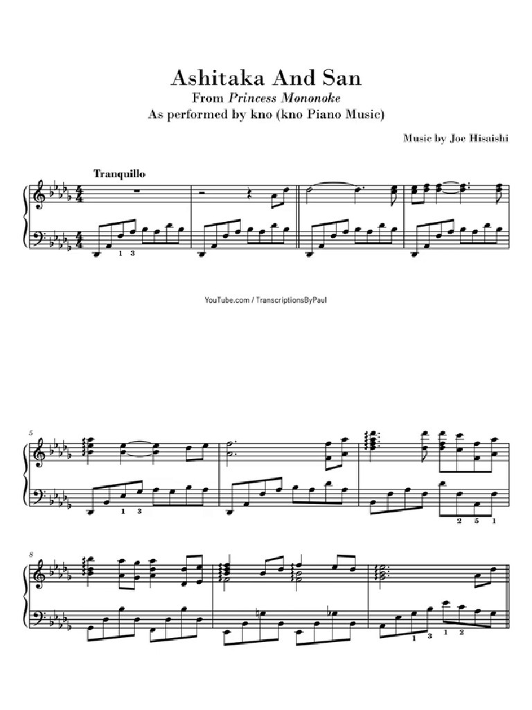 Ashitaka and San - Kno Piano Music - Sheet Music Transcription Piano | PDF Ashitaka and San - Kno Piano Music - Sheet Music Transcription Piano | PDF
