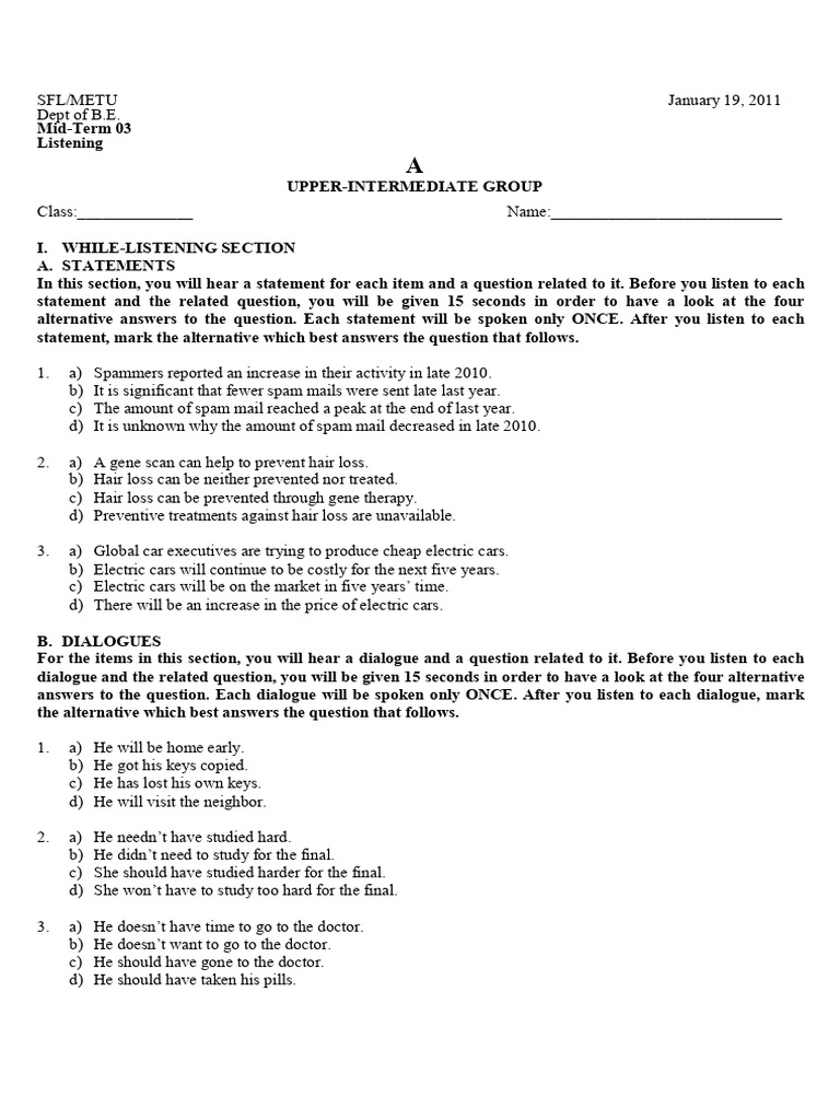 Upper-Intermediate Listening Exam Guide | PDF | Frequency Modulation ...
