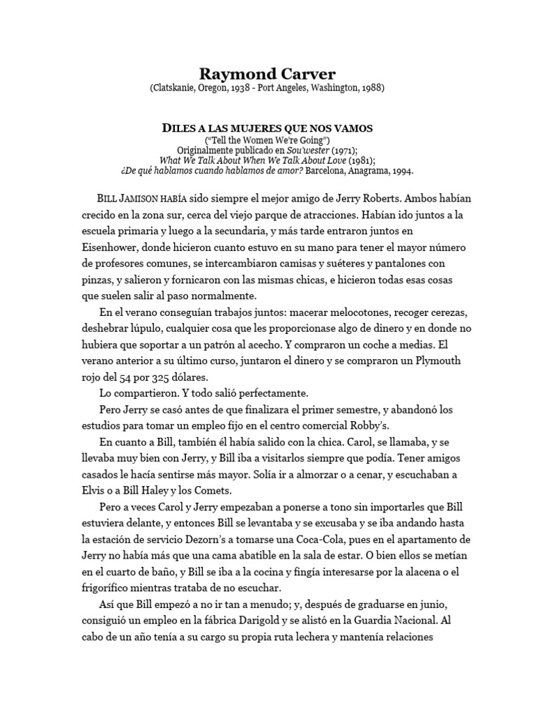 Raymond Carver Diles A Las Mujeres Que Nos Vamos | PDF
