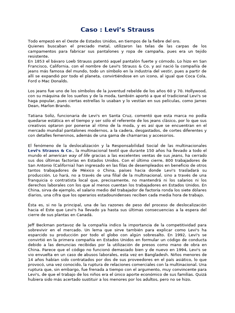 Caso Levis Strauss | PDF | Pantalones | Marketing