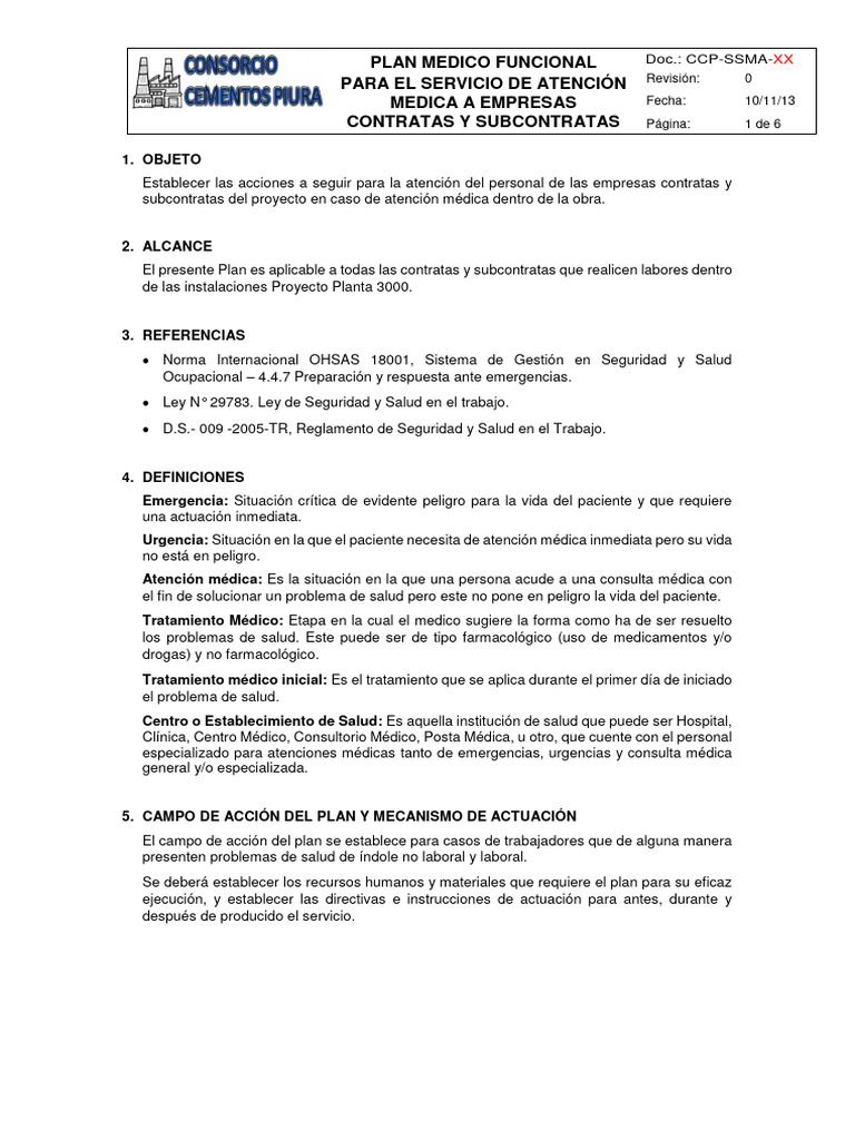 Plan Medico Funcional Completo - CCP - Contratas | PDF | Hospital | Medicina CLINICA