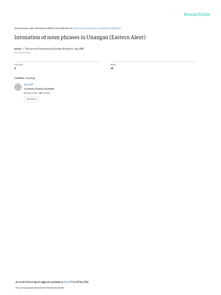 Intonation of Noun Phrases in Unangan Eastern Aleu | PDF | Grammar ...