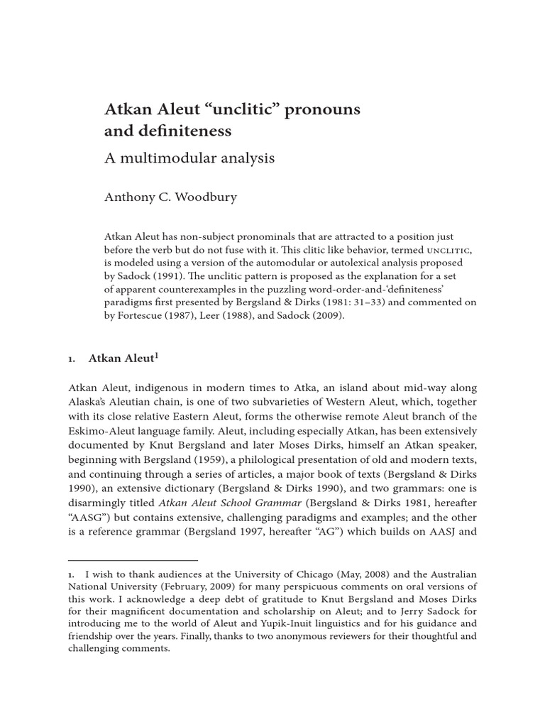 Woodbury 2011 Atkan Aleut "Unclitic" Pronouns and Definiteness ...