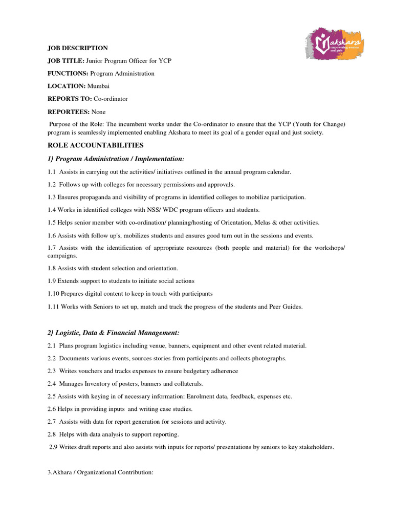 JD Junior Program Officer YCP | PDF | Social Psychology