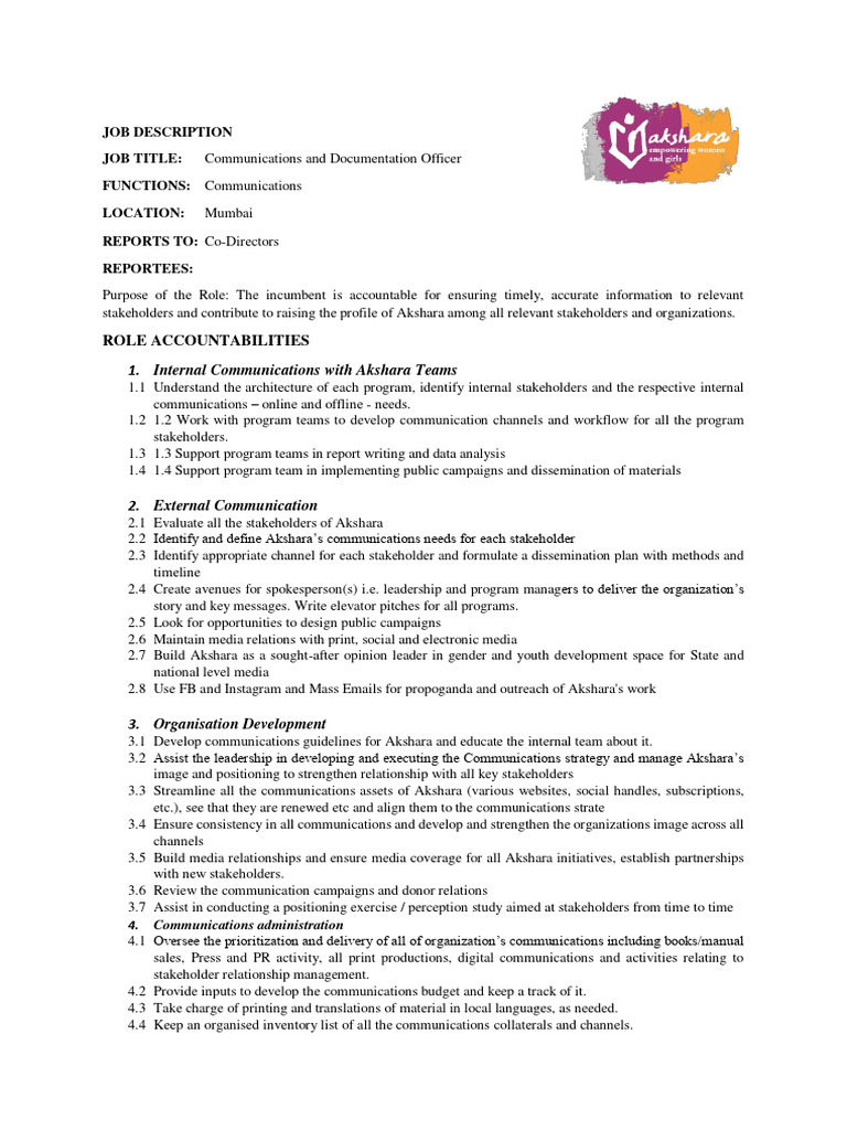 JD Communications and Documentation Officer | PDF | Communication | Business