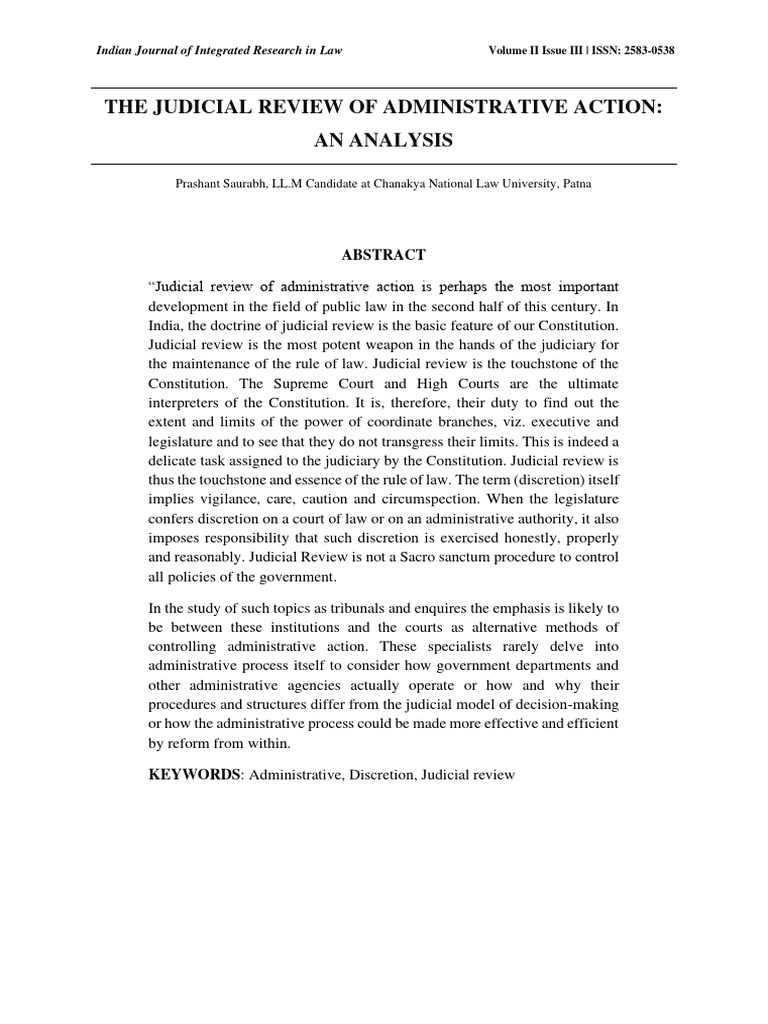 The Judicial Review of Administrative Action An Analysis | PDF ...