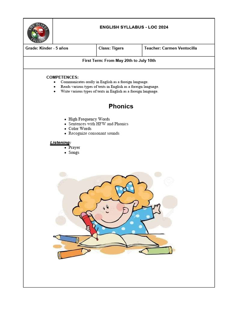 English SYLLABUS Phonics - I Term | PDF
