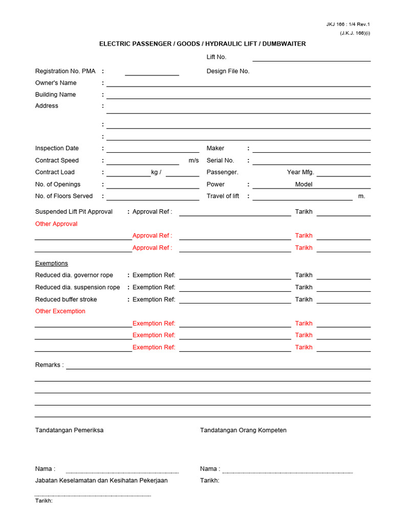 JKJ 166 Lift Inspection Guidelines | PDF | Elevator | Door