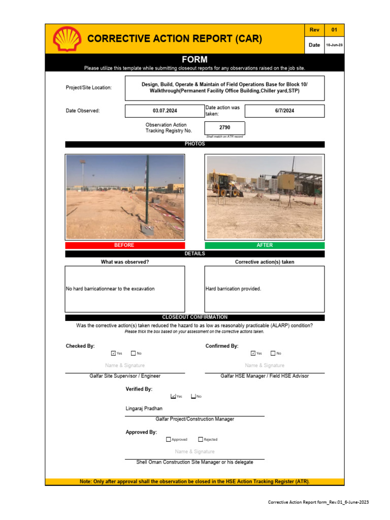 Corrective Action Report (CAR) - Team-02 Walkthrough-03.07.2024 | PDF ...