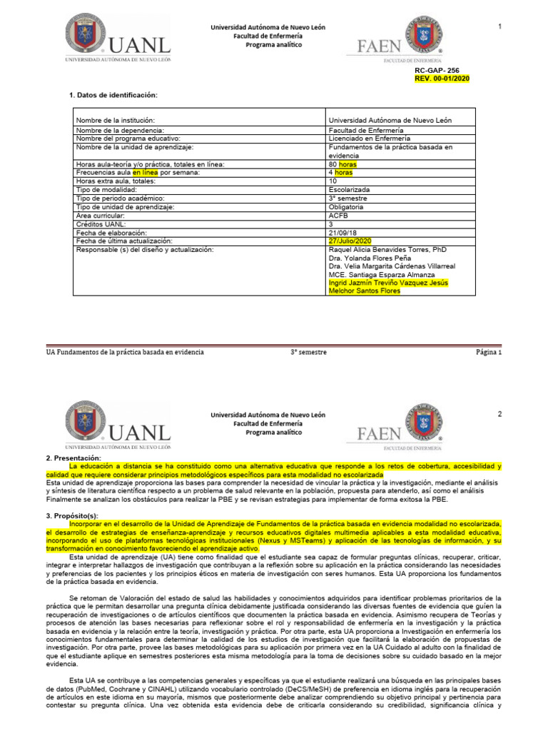 2020 Agosto Fundamentos de la practica basada en evidencia-producto integrador final (1) | PDF ...