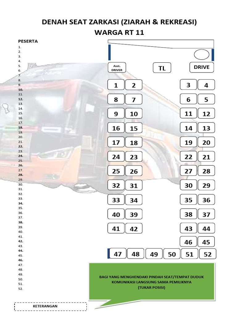Dokumen - Tips - Denah Bus Pariwisata Seat 52 | PDF