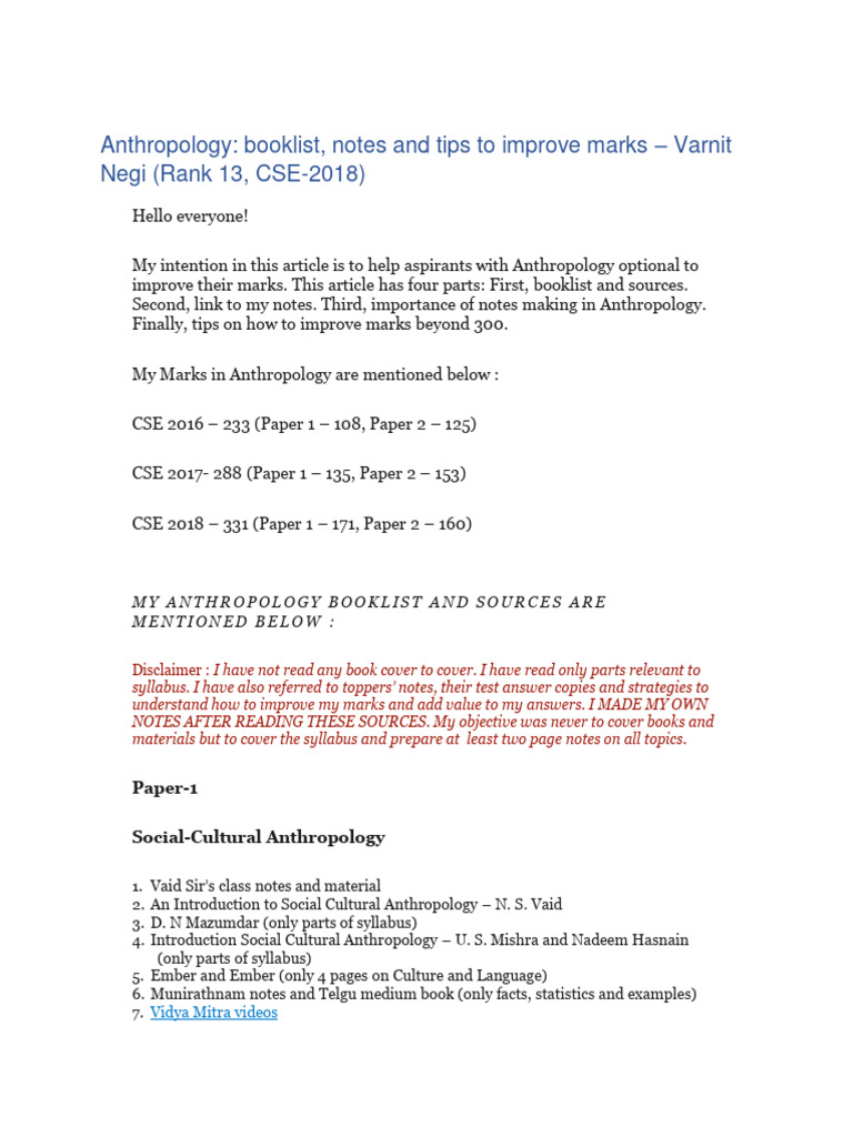 Anthropology Preparation Guide by Varnit Negi | PDF | Anthropology ...