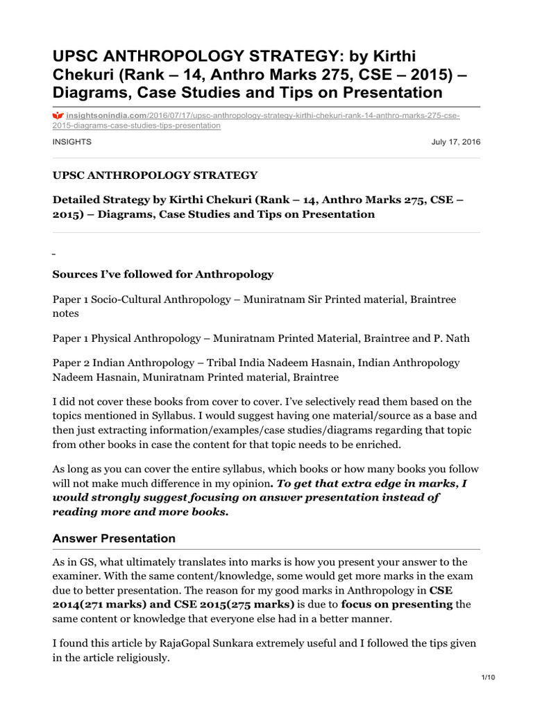 UPSC Anthropology Strategy Guide | PDF | Tribe | Anthropology