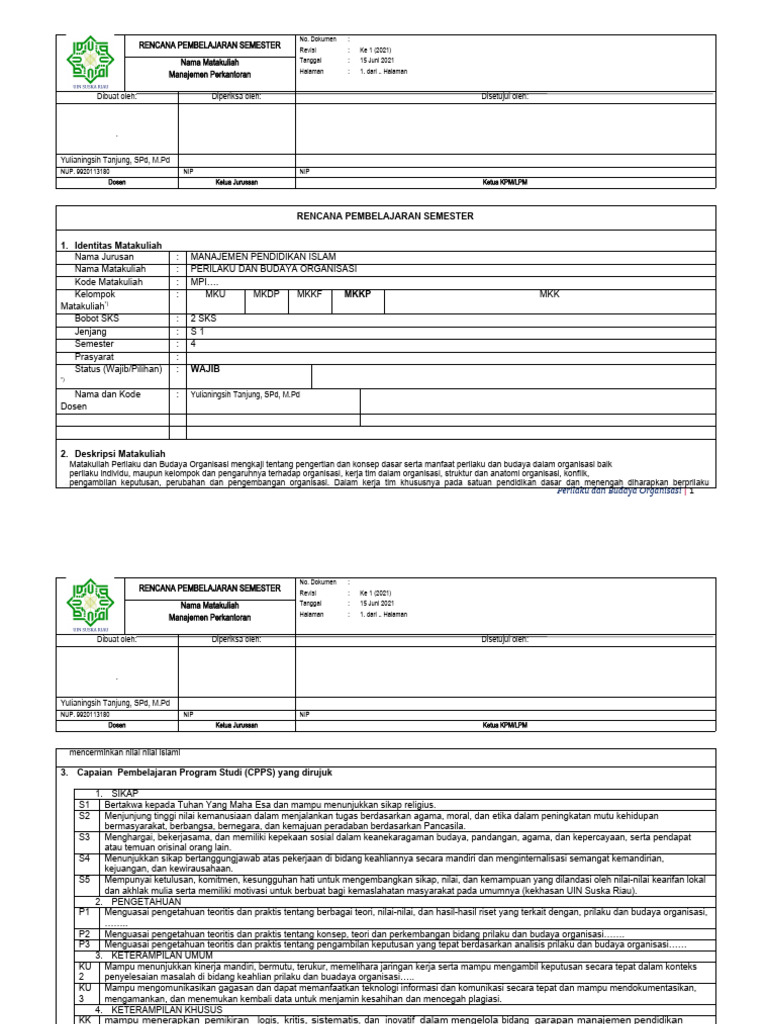 RPS Perilaku Dan Budaya Organisasi | PDF | Pengembangan Diri