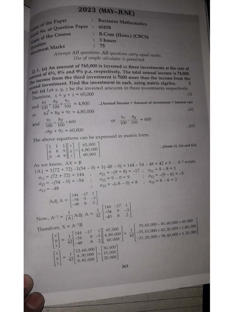 2023 Business Mathematics Solutions | PDF