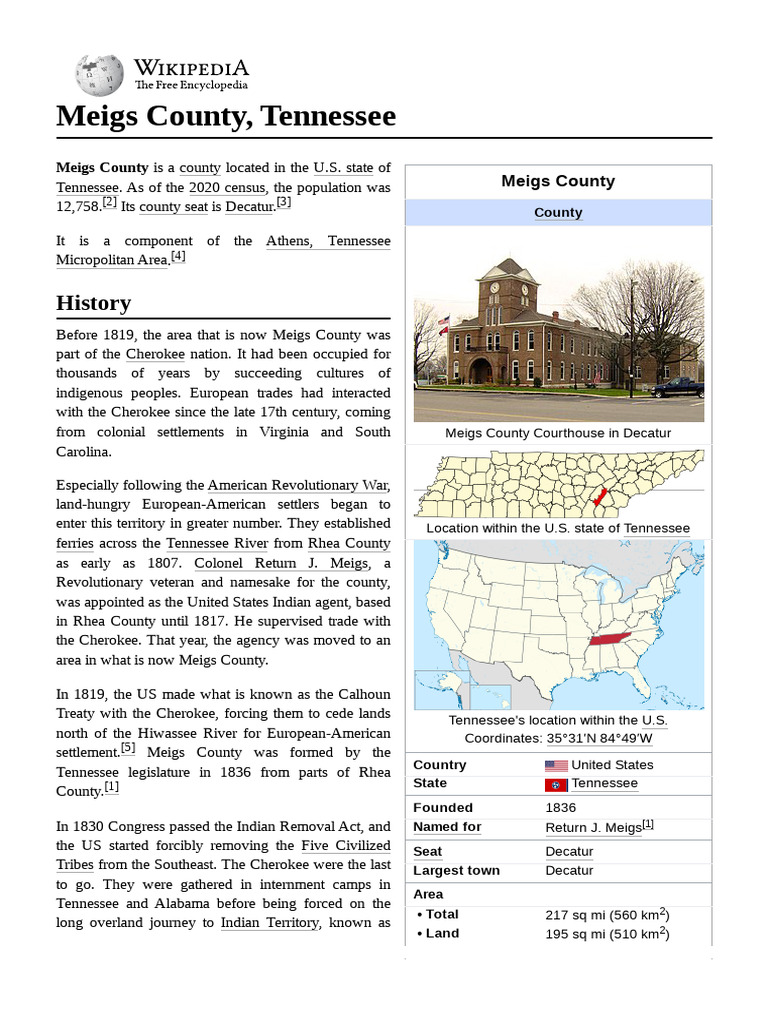 Meigs County, Tennessee | PDF | The United States | Society Of The ...
