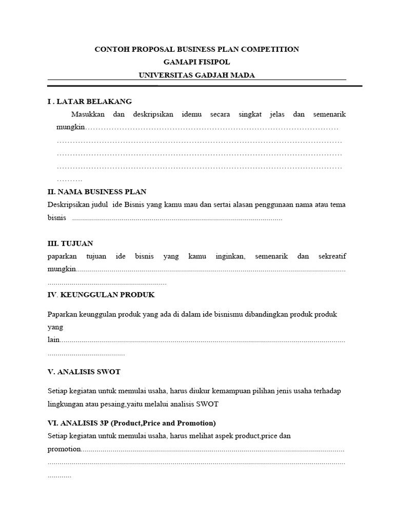 Contoh Proposal Business Plan Competition | PDF