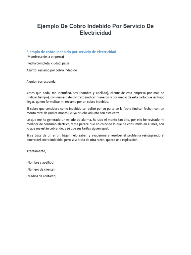 Carta Cobro Indebido Por Servicio de Electricidad | PDF