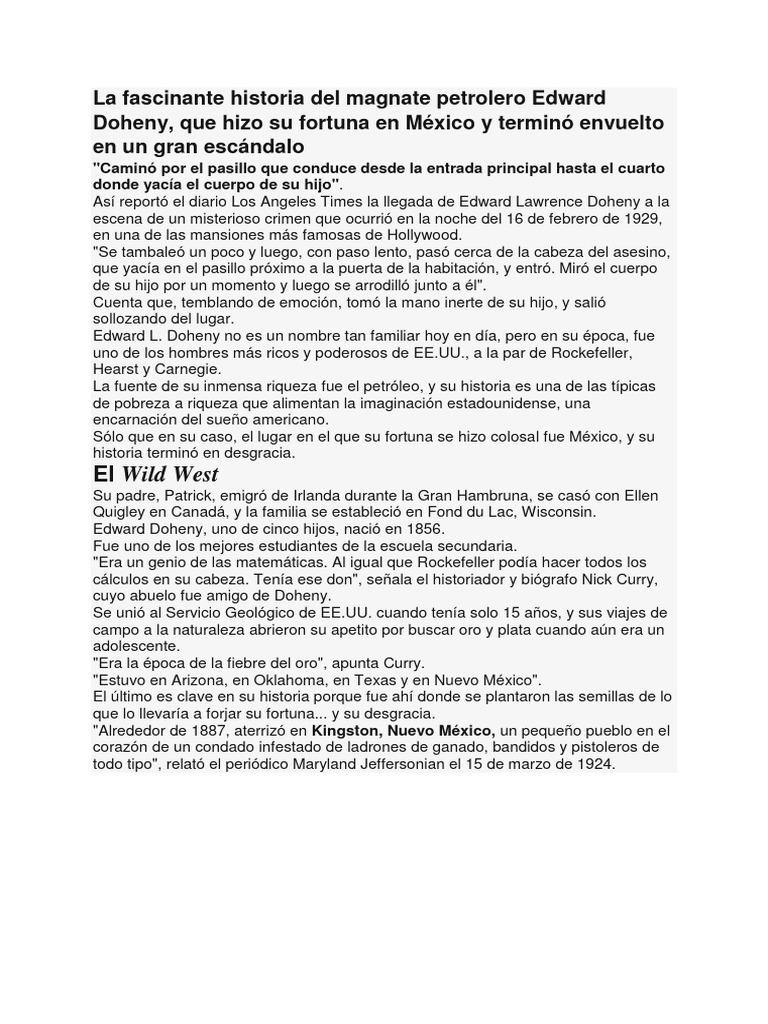 La Fascinante Historia Del Magnate Petrolero Edward Doheny | PDF