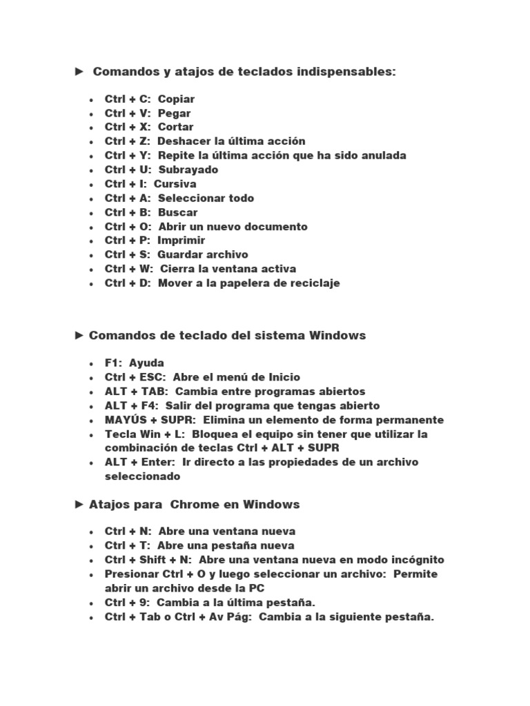 Comandos y Atajos de Teclados Indispensables | PDF | Ventana (informática) | Interfaces gráficas ...