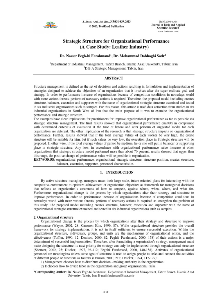 Strategic Structure For Organizational Performance (A Case Study ...