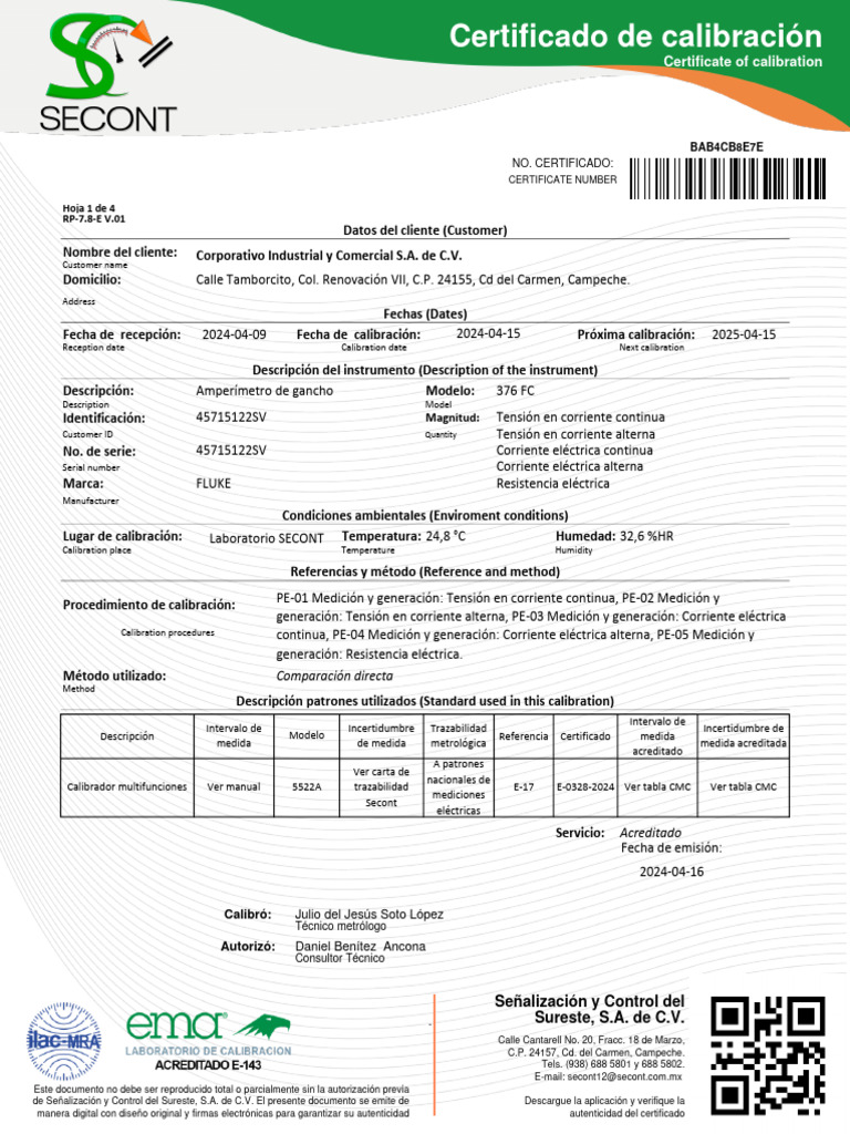 Certificado de Calibracion | PDF | Calibración | Medición