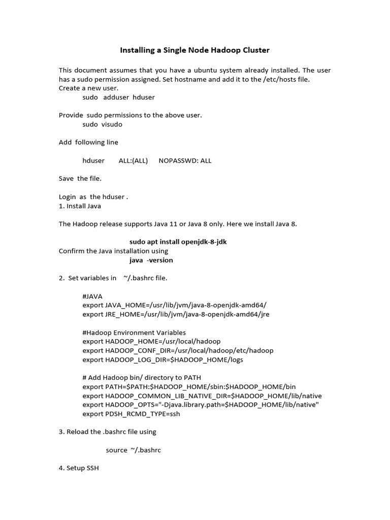 Installing A Single Node Hadoop Cluster Pdf Apache Hadoop Sudo