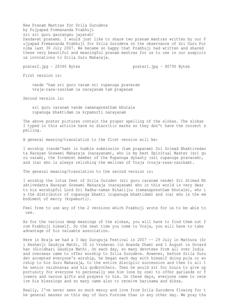 New Pranam Mantras For Srila Gurudeva | PDF | Vaishnavism ...