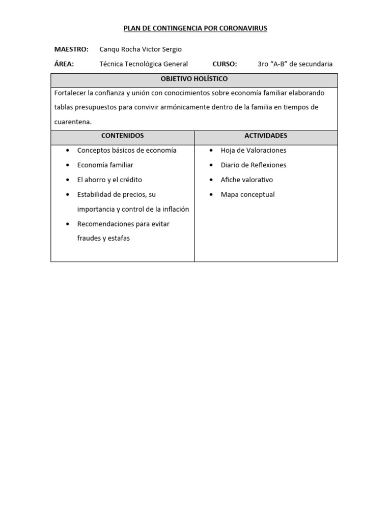 PLAN DE CONTINGENCIA POR CORONAVIRUS | PDF PLAN DE CONTINGENCIA POR CORONAVIRUS | PDF